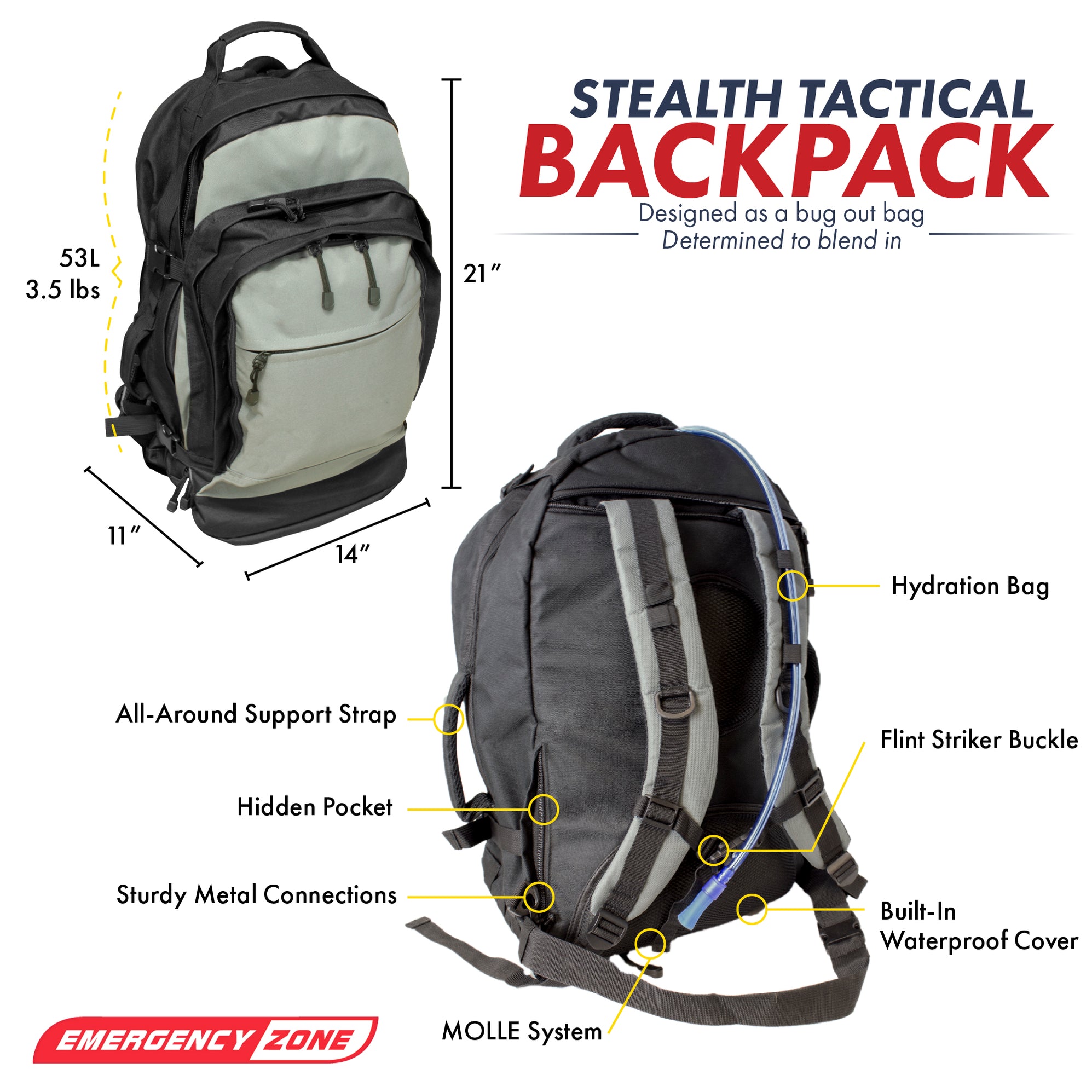 Stealth Tactical Bug-Out Bag with Dome Tent and Waterproof Covering ...